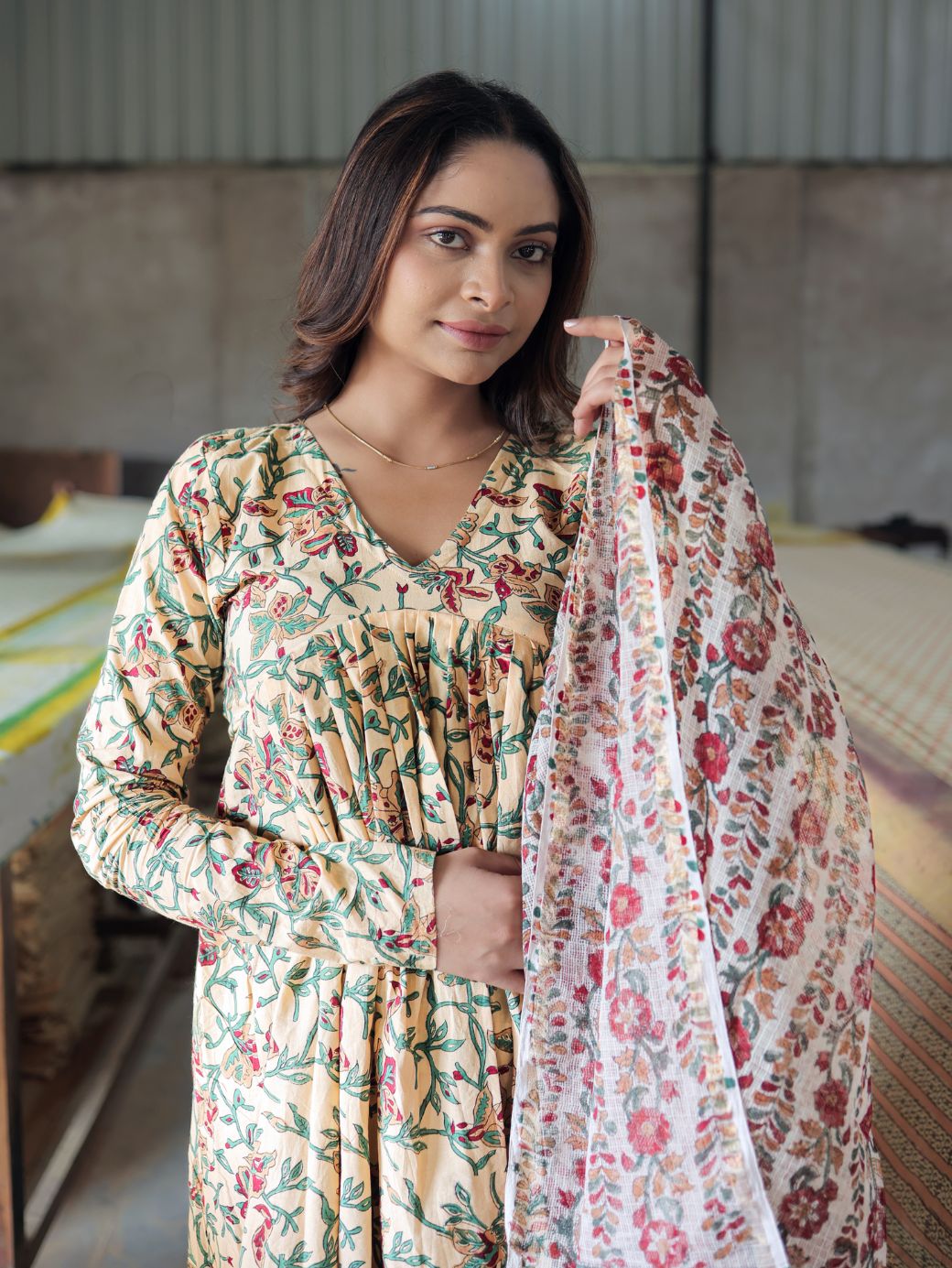 Phoolwari Anarkali Set | Floral Hand Block Print 3 Piece Cotton Set by ...
